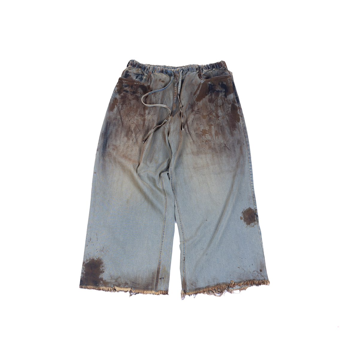 Oversized unisex denim with hand-painted dark mud-washed surface (Indi ...
