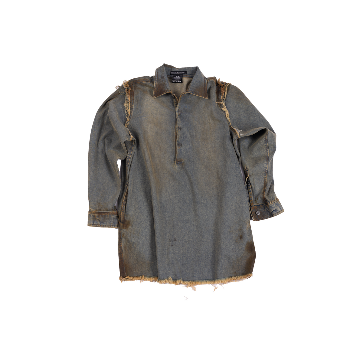 Oversized distressed shirt dress with hand-painted mud washed surface ...