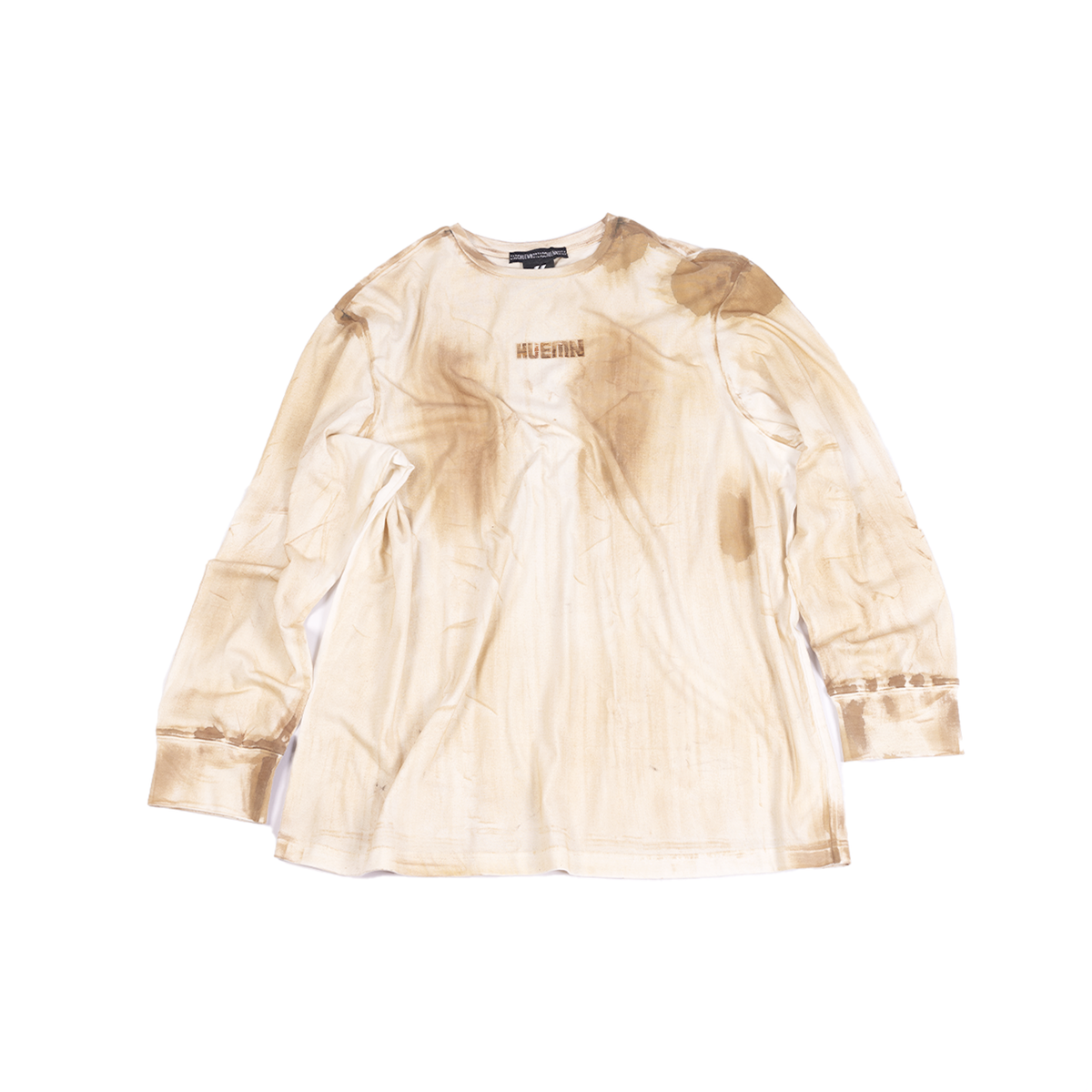 Oversized unisex mud-washed full sleeve t-shirt (White) – HUEMN